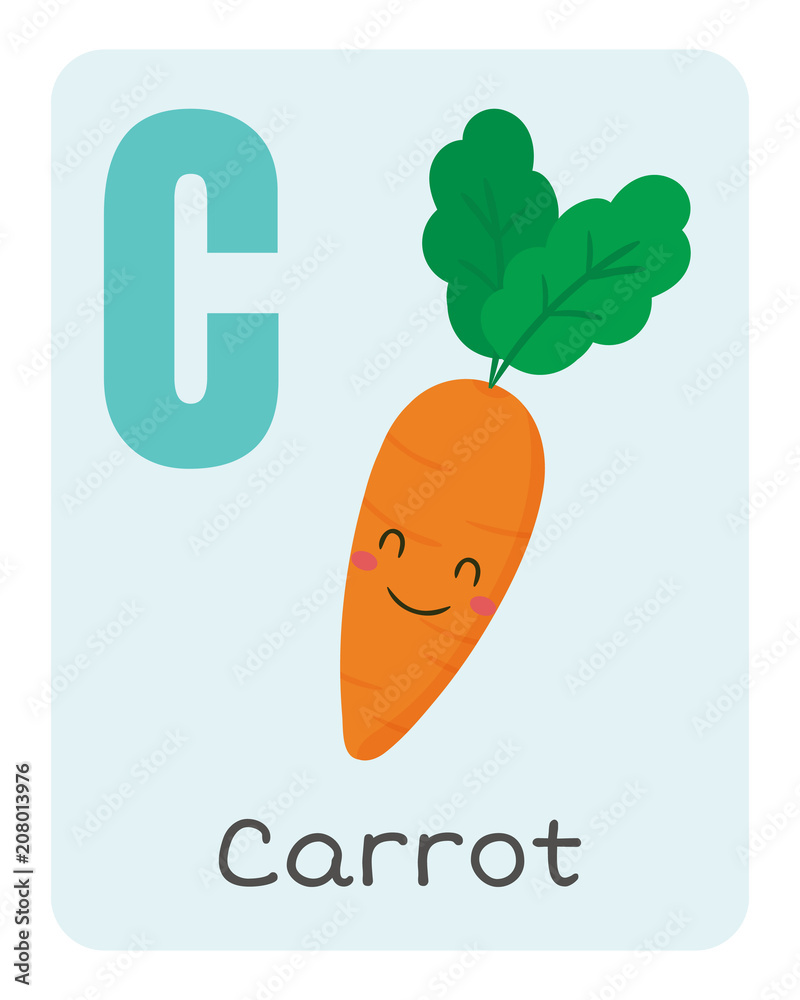 Vegetable and fruit english alphabet. C letter. Carrot vector ...