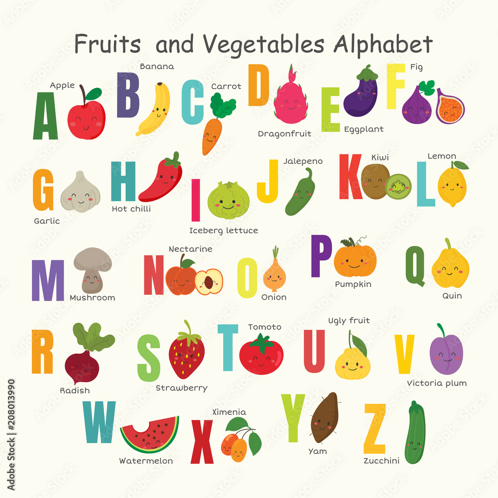set of vegetable and fruit alphabet. Stock Vector | Adobe Stock