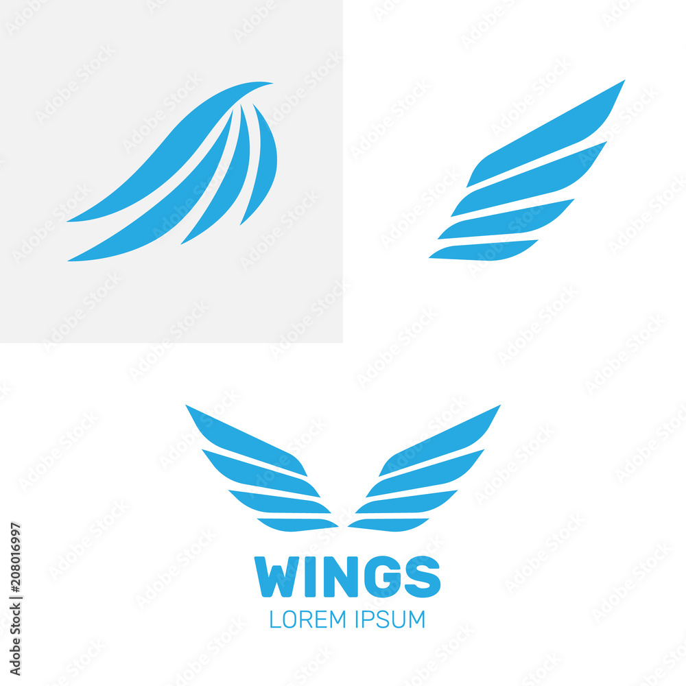 Airforce logo icons. Avia vector logo. Set of heraldic wings or angel ...