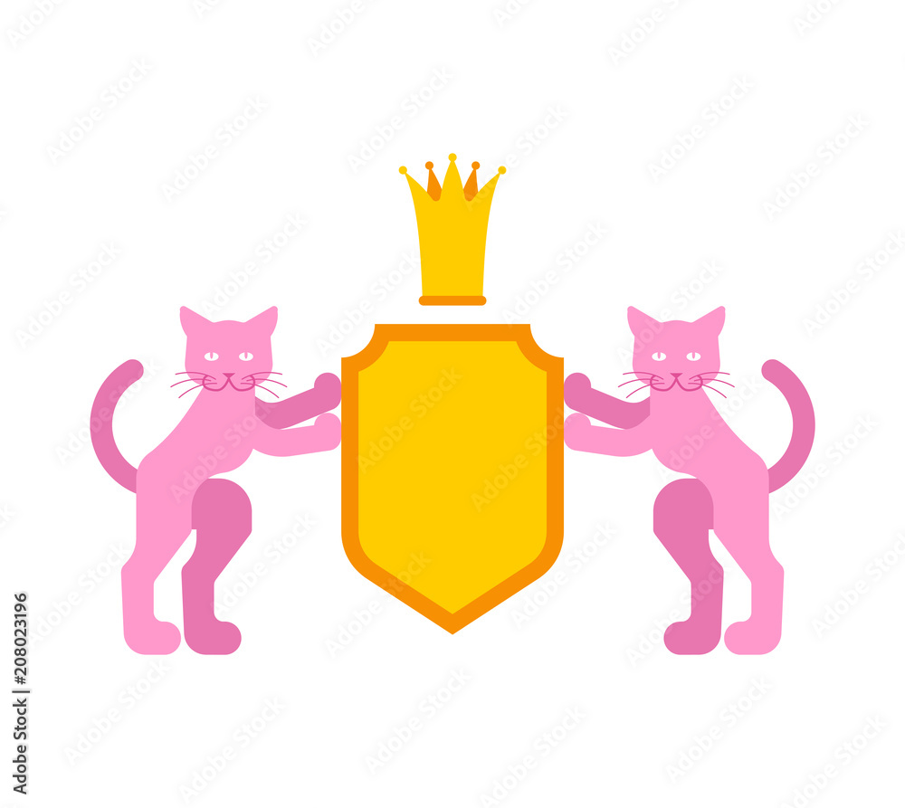 Cat and Shield heraldic symbol. Pet for coat of arms. Vector ...