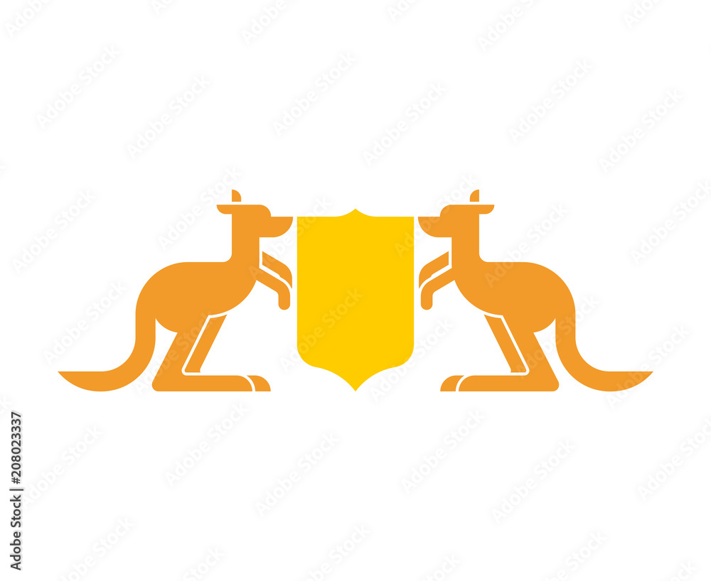 Kangaroo and Shield heraldic symbol. Australian Royal National Emblem ...