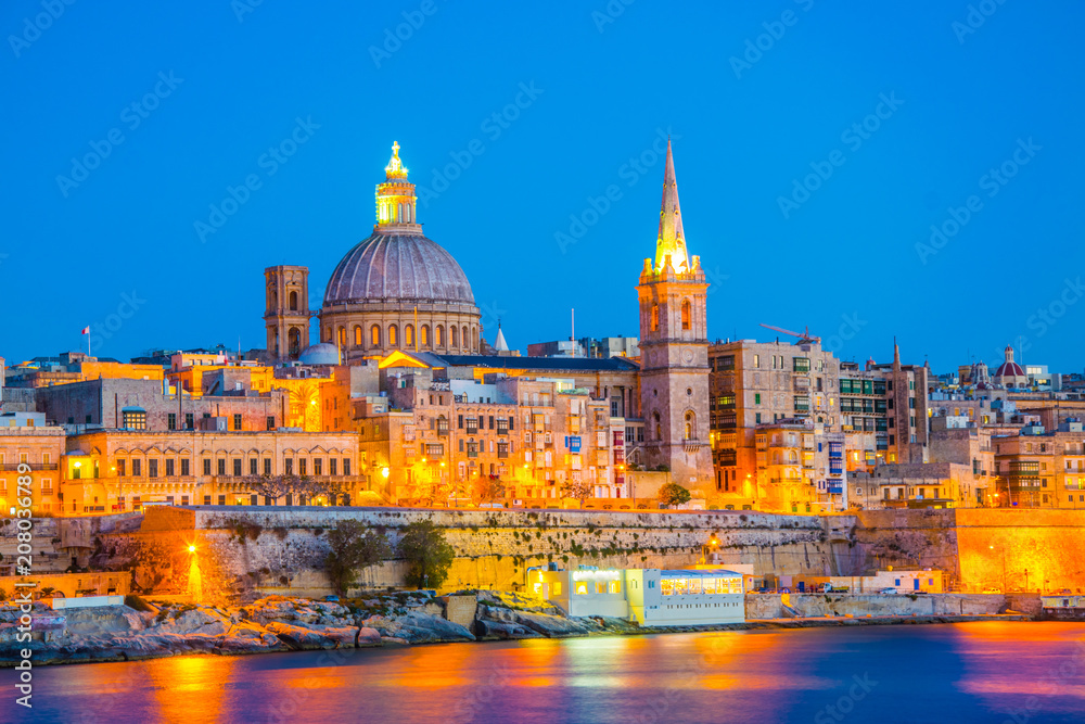 Skyline of Valleta during night, Malta Stock Photo | Adobe Stock