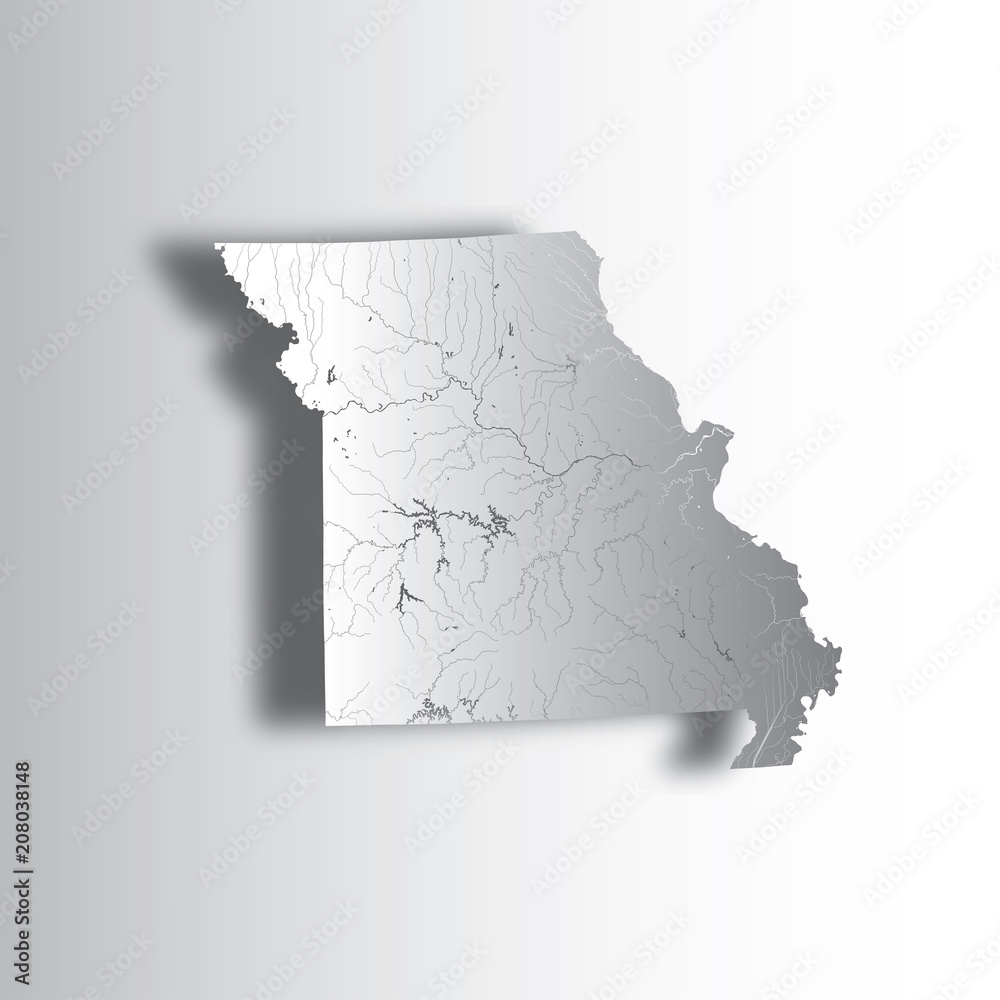 U.S. states - map of Missouri with paper cut effect. Please look at my ...