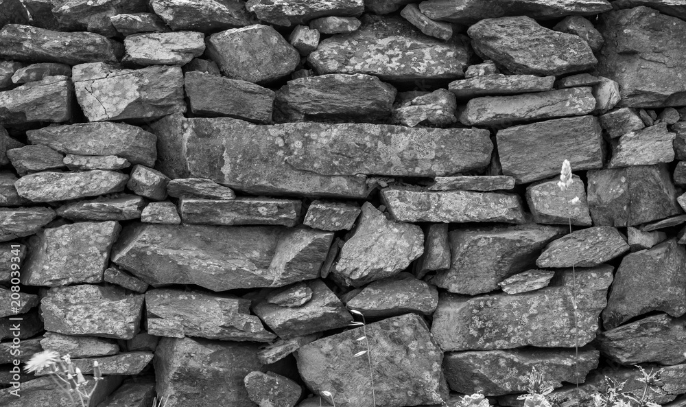 Old wall in country side in Black and White. Old wall texture. Wall ...