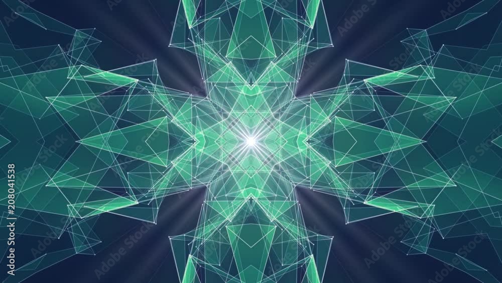 abstract symmetrical GREEN poligon shape net shiny cloud animation ...