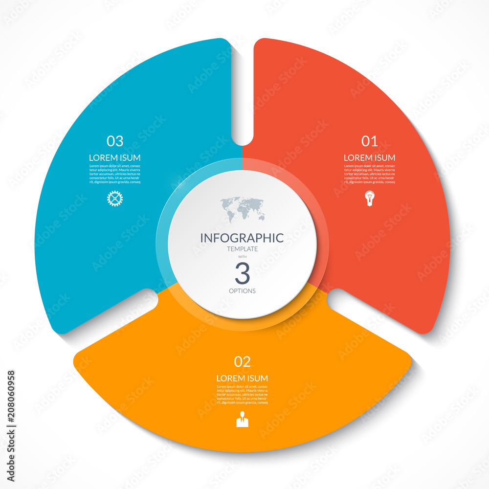 Infographic circle chart. Vector cycle diagram with 3 options. Can be ...