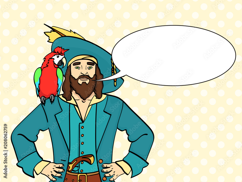 One-legged captain, wooden foot, man is a pirate, a sailor. Vector, pop ...