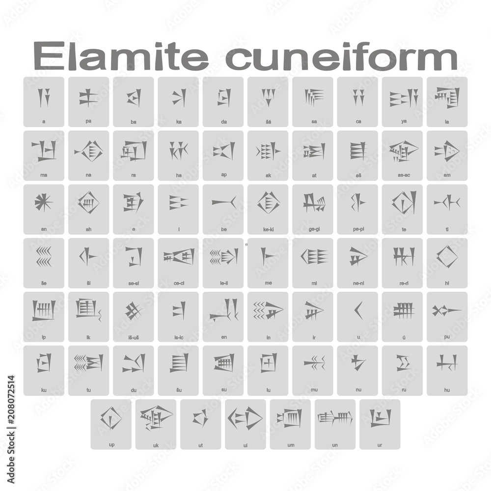 Set of monochrome icons with Elamite cuneiform alphabet for your design ...