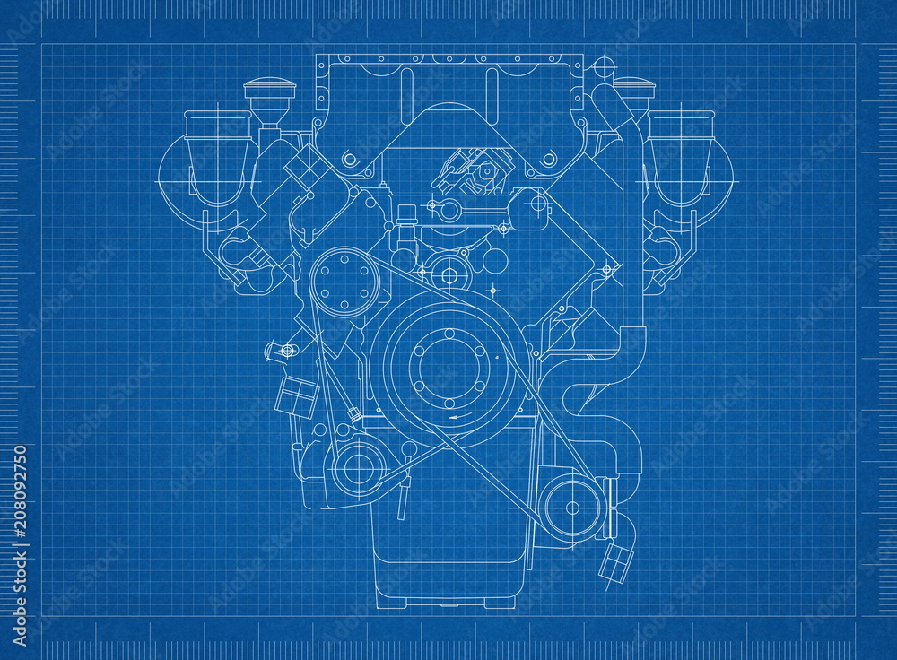 Car Engine blueprint Stock Illustration | Adobe Stock