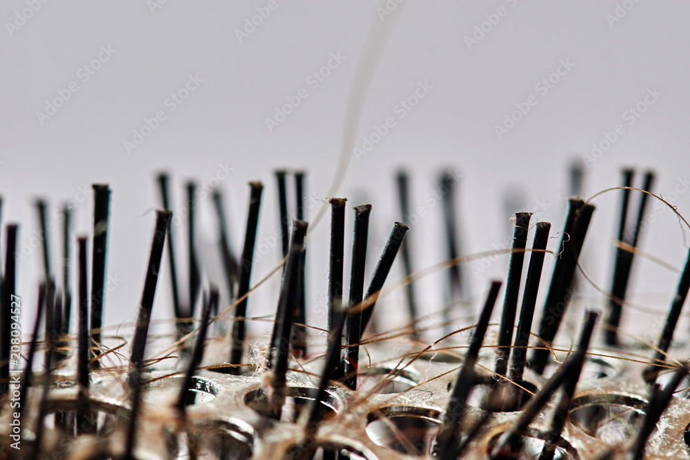 A fragment of a circular massage comb under a microscope. There are ...