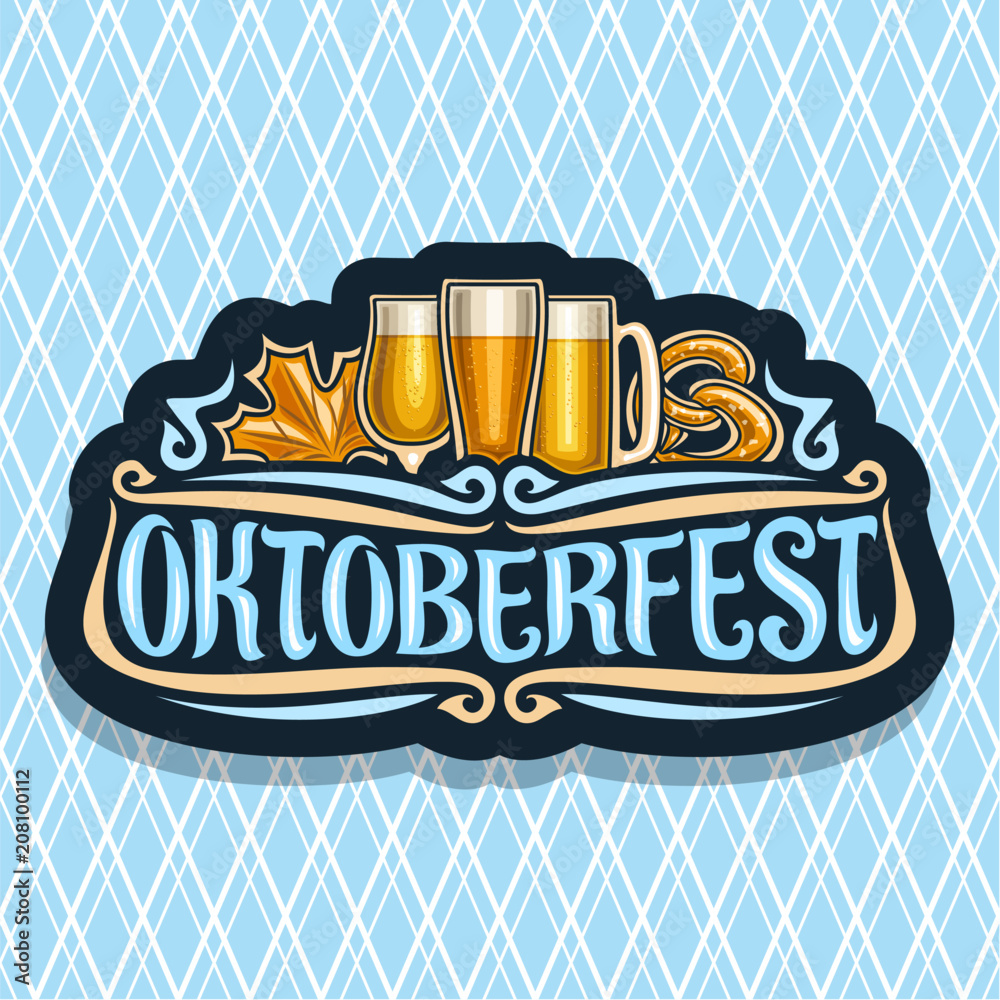 Vector logo for Oktoberfest, dark sign with maple leaf and pretzel ...
