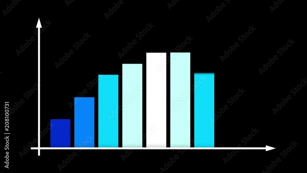 A splendid 3d rendering of a symmetrical bar graph with blue, celeste ...