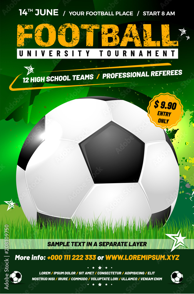Football tournament poster template with sample text Stock Vector ...