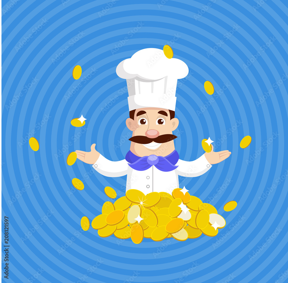 Chef with Gold Coins - Rich Concept Vector Illustration Stock Vector ...