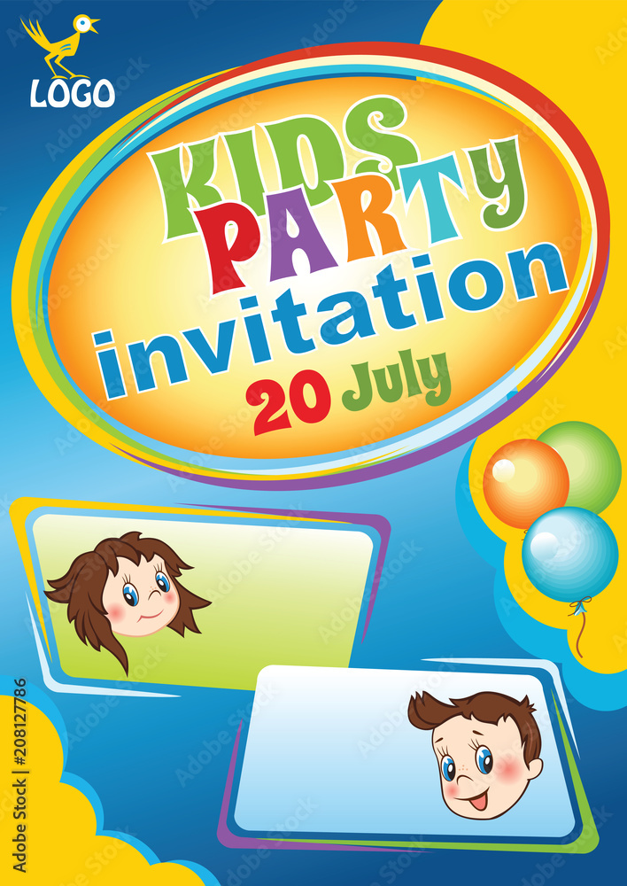 Kids Party invitation template, Baby birthday flyer, Kids event ...