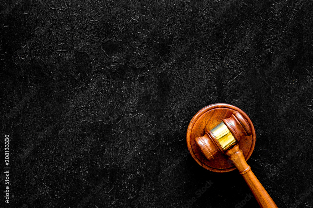 Lawyer or attorney concept. Judge gavel on black background top view ...