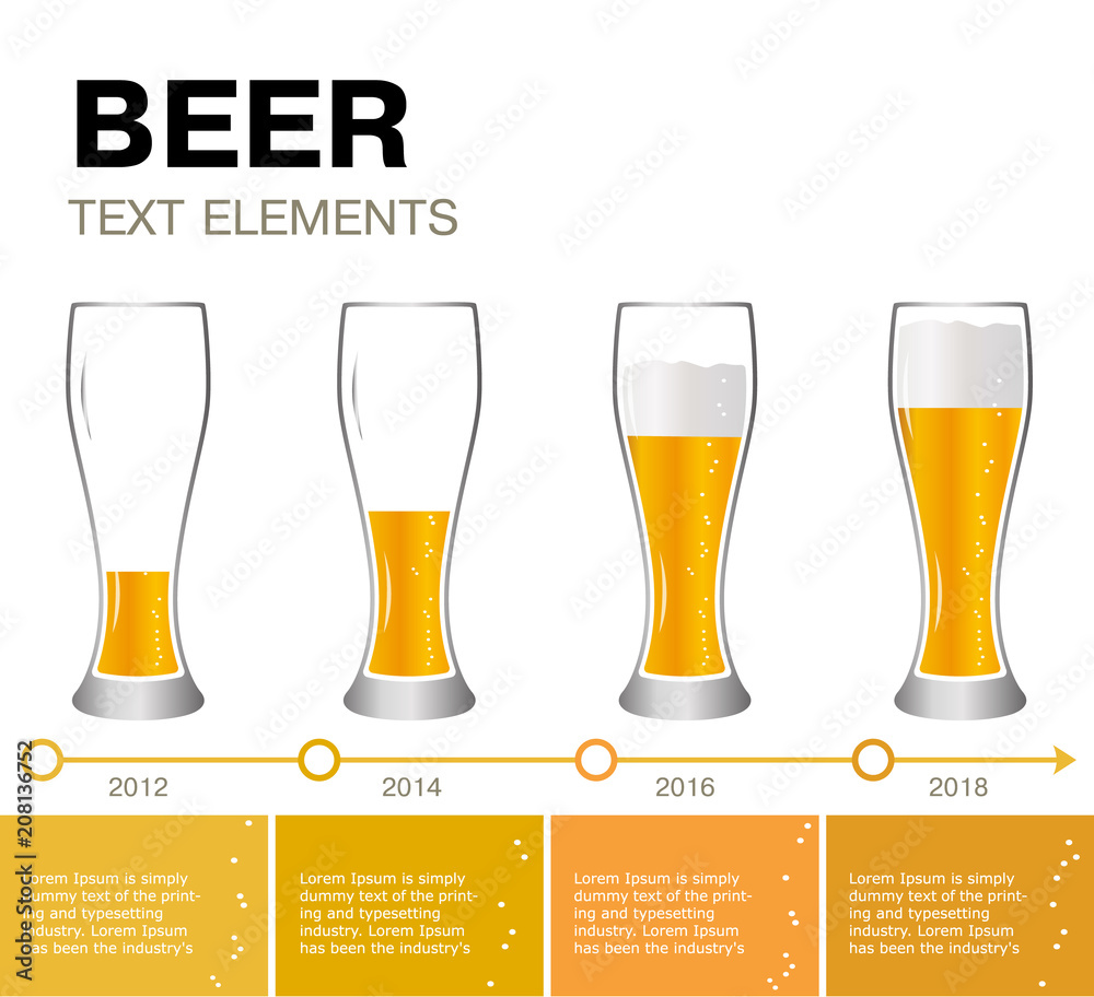 Infographic elements. timeline of achievements. Glasses of beer, the ...