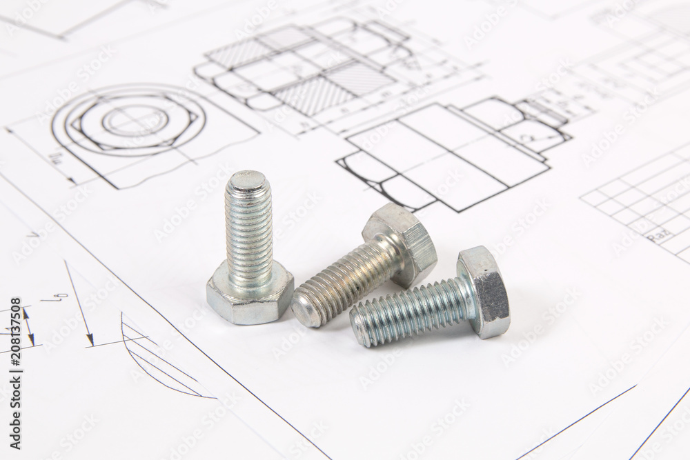 Technical drawings of bolts. Engineering, technology and metalworking ...