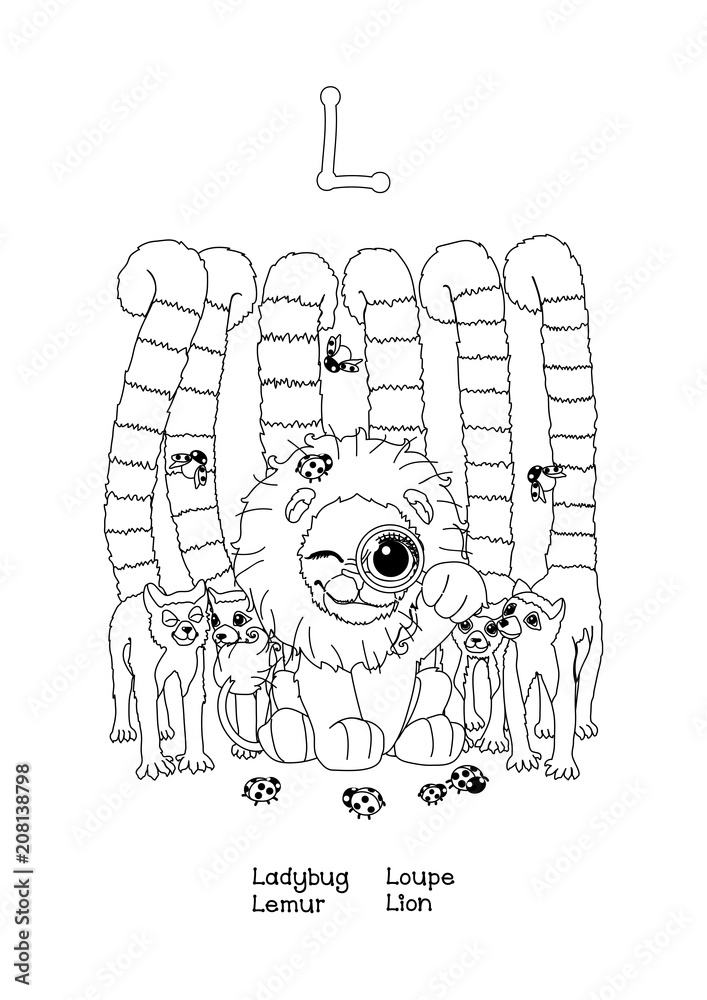 vector outline animals English alphabet for letter L Stock Vector ...