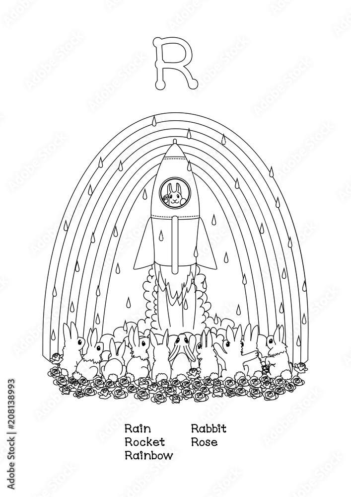 vector outline animals English alphabet for letter R Stock Vector ...