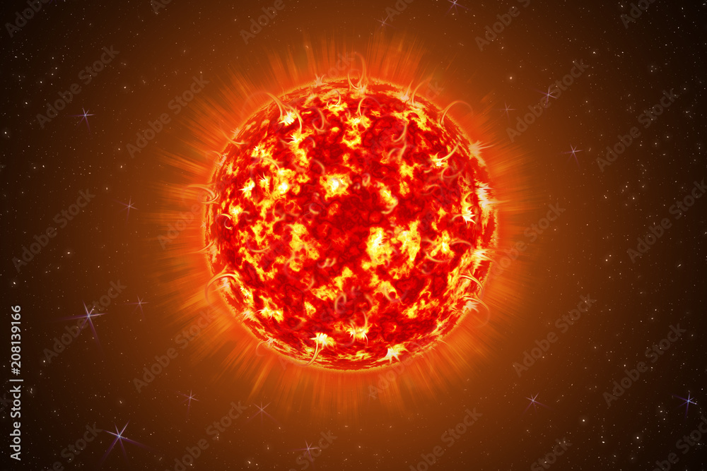 An image of a detailed sun in space. Star, solar storm. The power of ...
