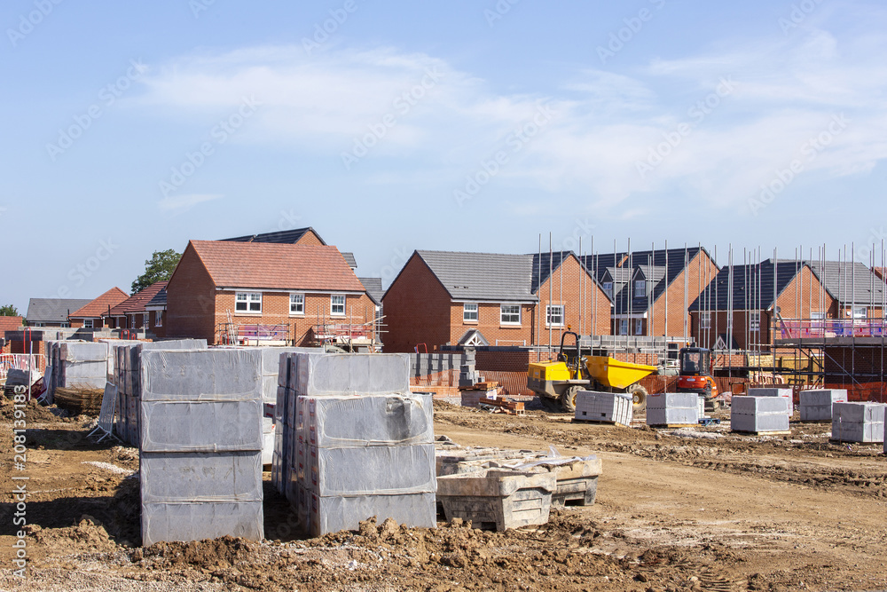 New build houses building construction site, Cheshire, England, UK ...