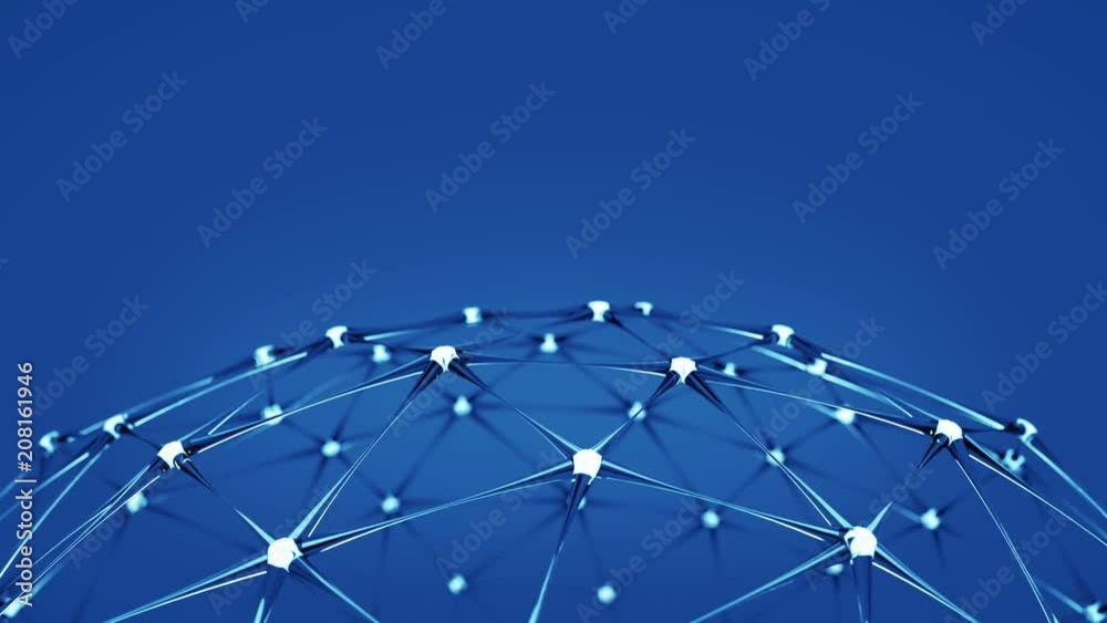 Glass network structure. Plexus mesh with transparent lines and glowing nodes spheres ...