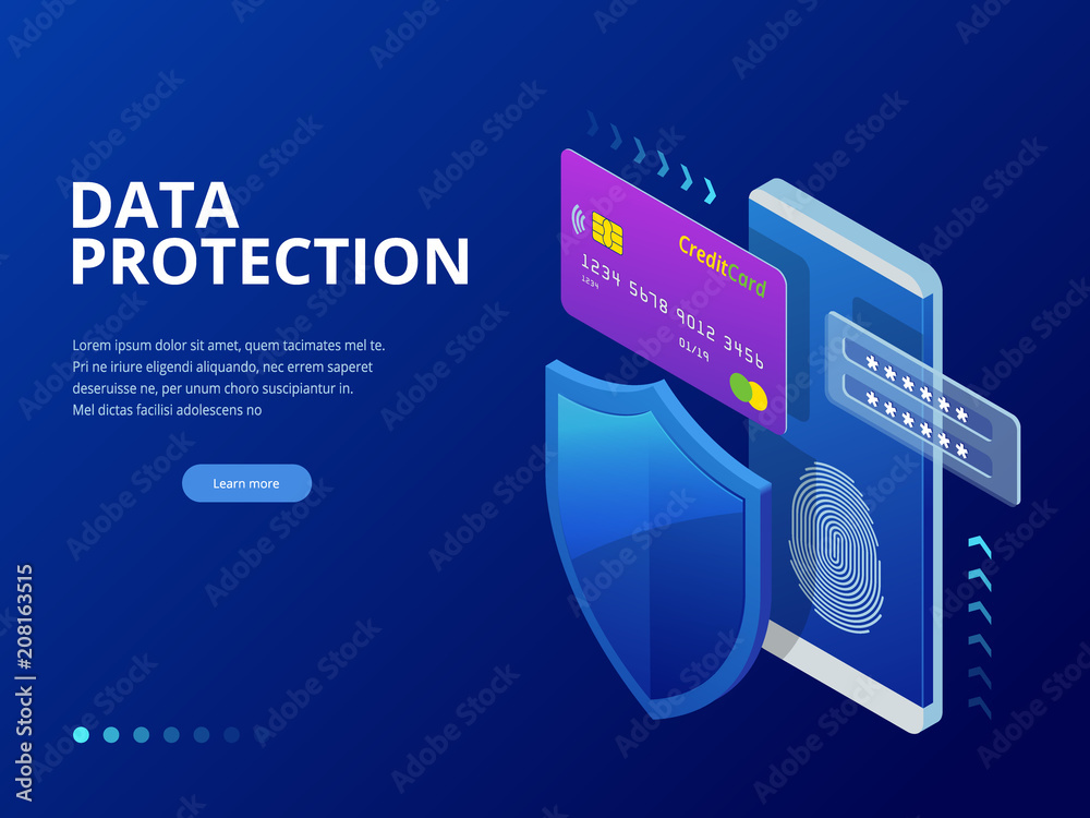 Isometric personal data protection web banner concept. Cyber security ...