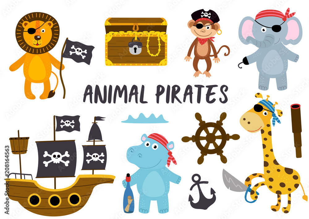 set of isolated animals pirates and other elements part 2 - vector ...