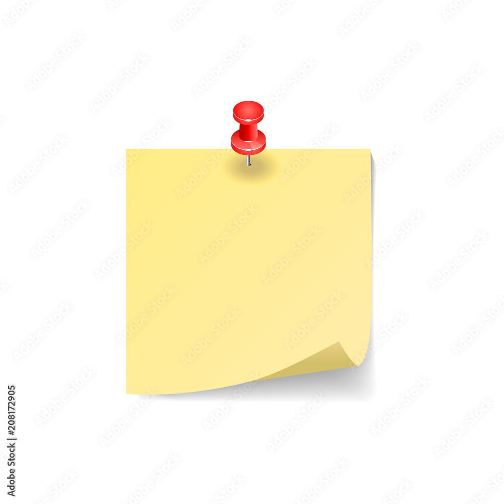 Blank yellow paper note isolated on transparent background with place ...