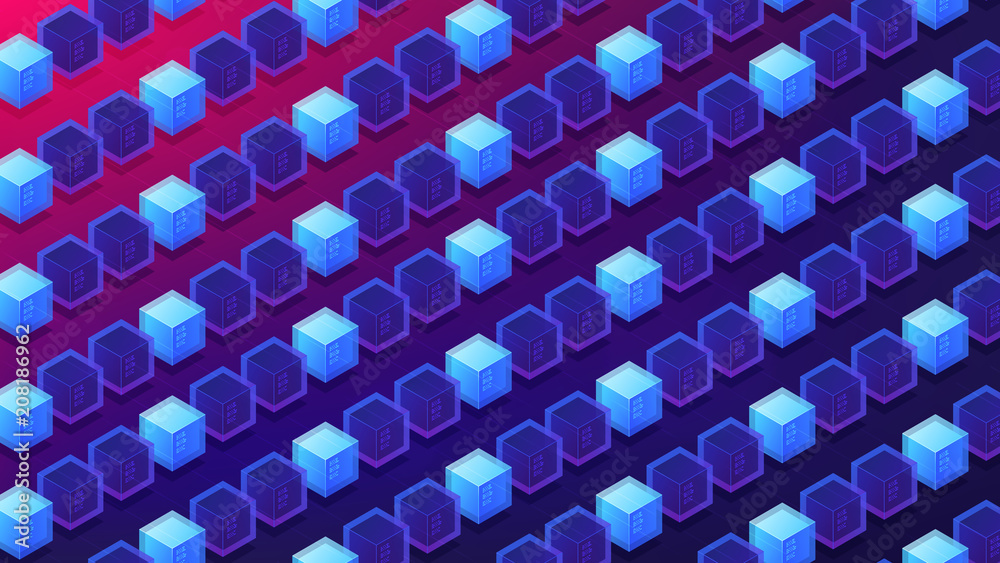 Isometric blockchain proof of stake concept. PoS, block transactions ...