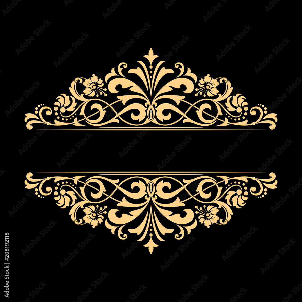 Vintage gold frame on a black background. Graphic vector design. Damask ...