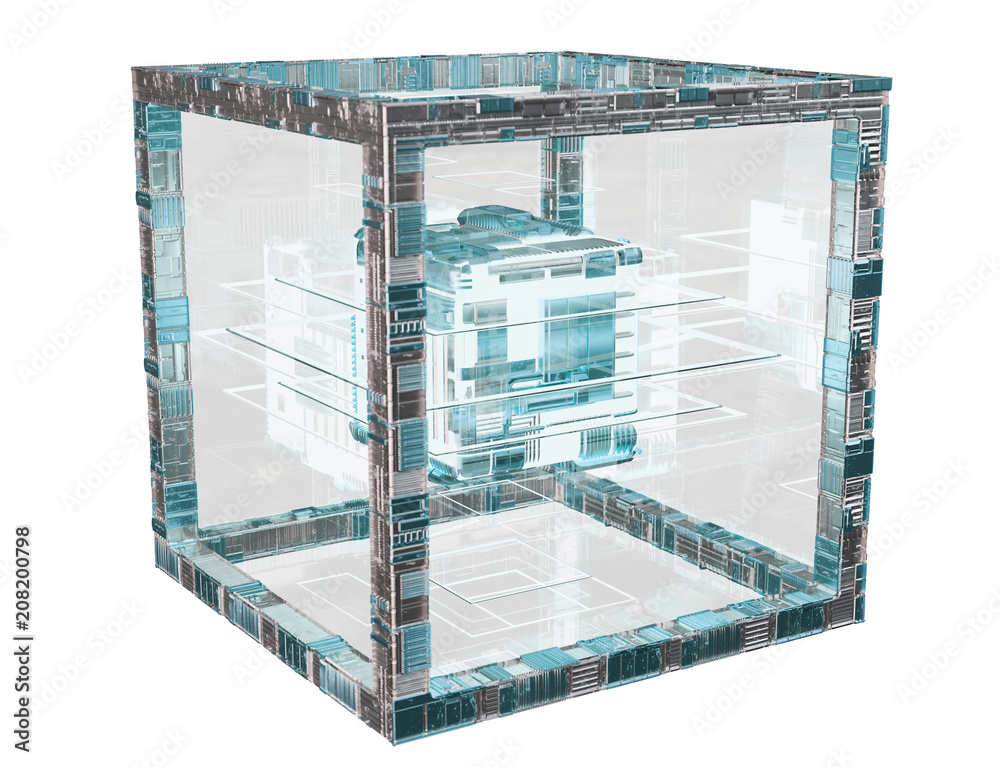 Futuristic cube technology textured object 3D rendering Stock ...