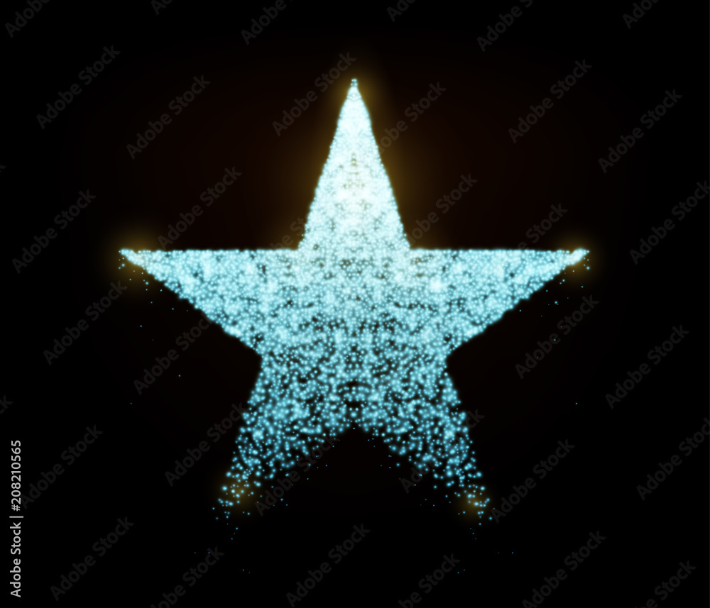 Star vector with glowing particles isolated on black background. Light ...