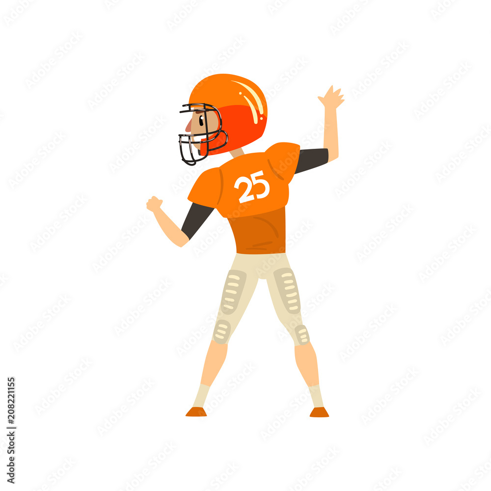 American football player wearing uniform, back view vector Illustration ...