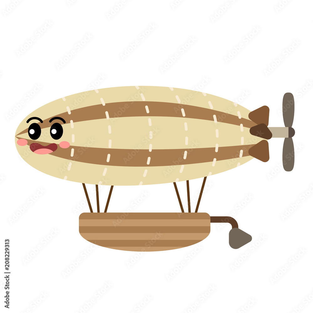 Zeppelin transportation cartoon character side view isolated on white ...