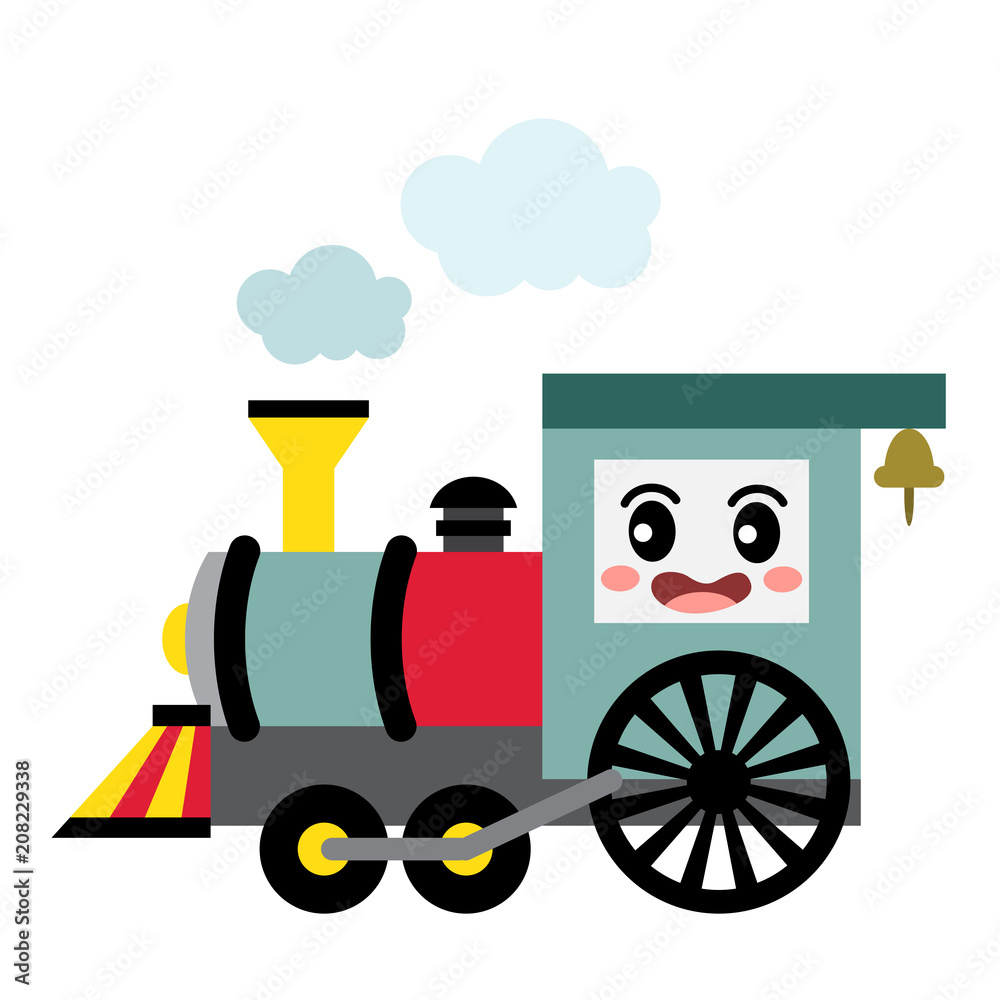 Steam Engine transportation cartoon character side view isolated on ...