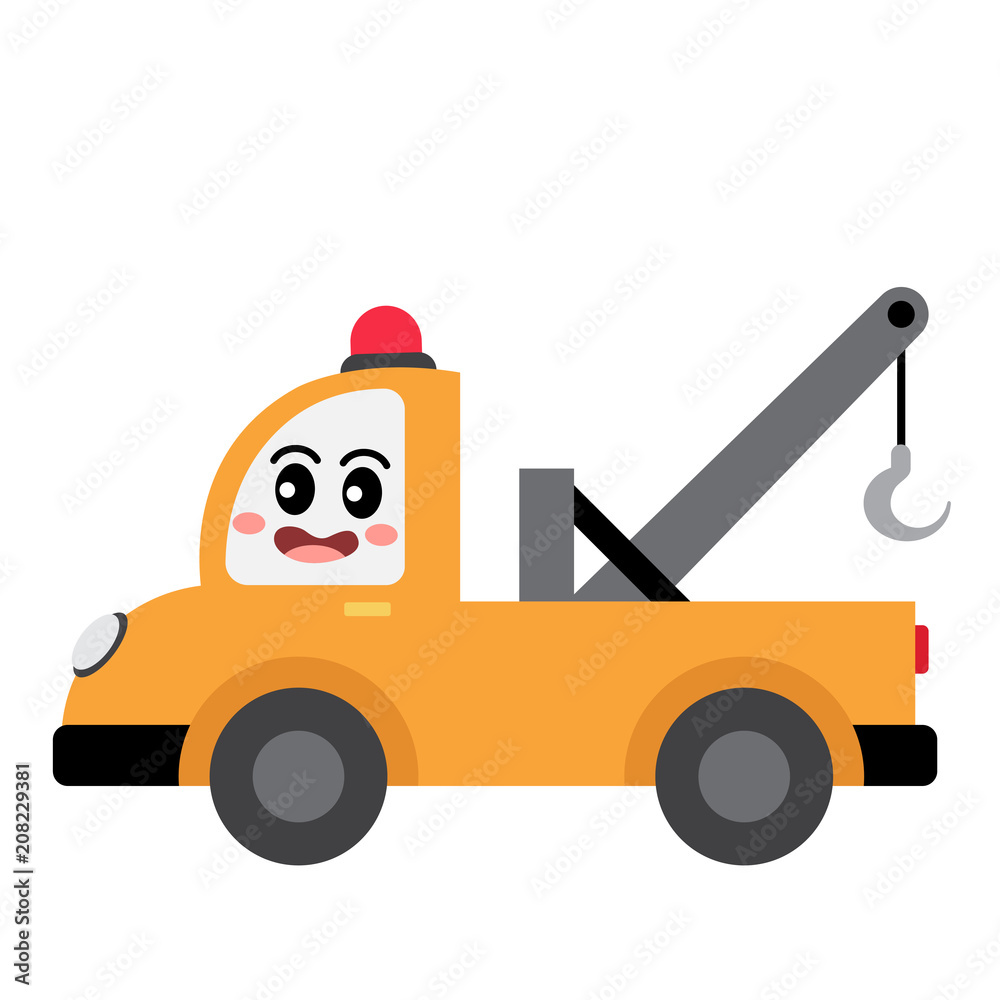 Tow Truck transportation cartoon character side view isolated on white ...