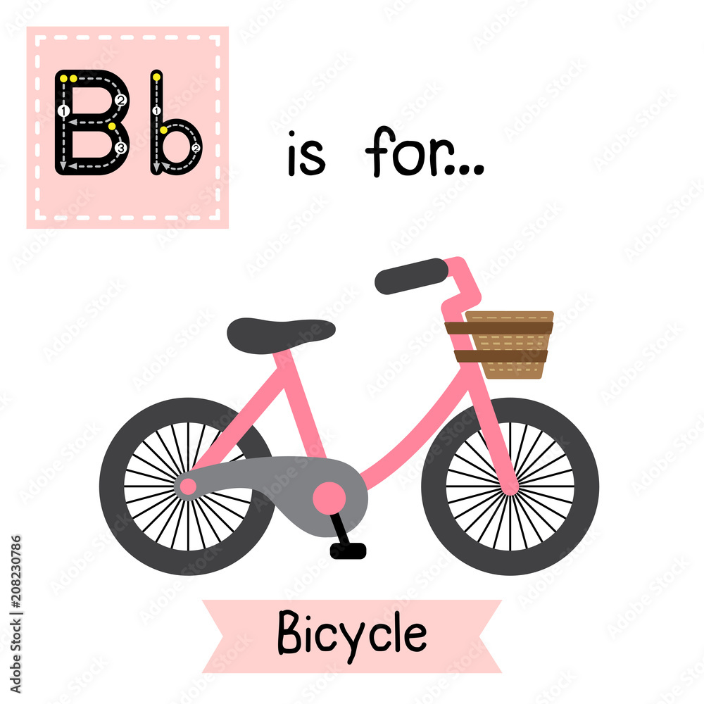 Letter B cute children colorful transportations ABC alphabet tracing ...