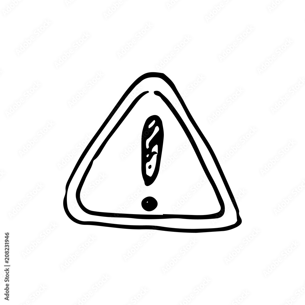 Handdrawn danger sign doodle icon. Hand drawn black sketch. Sign symbol ...