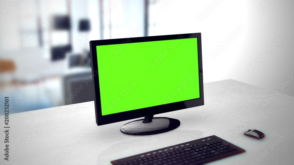 Computer monitor with green screen. 3D rendering Stock Illustration ...