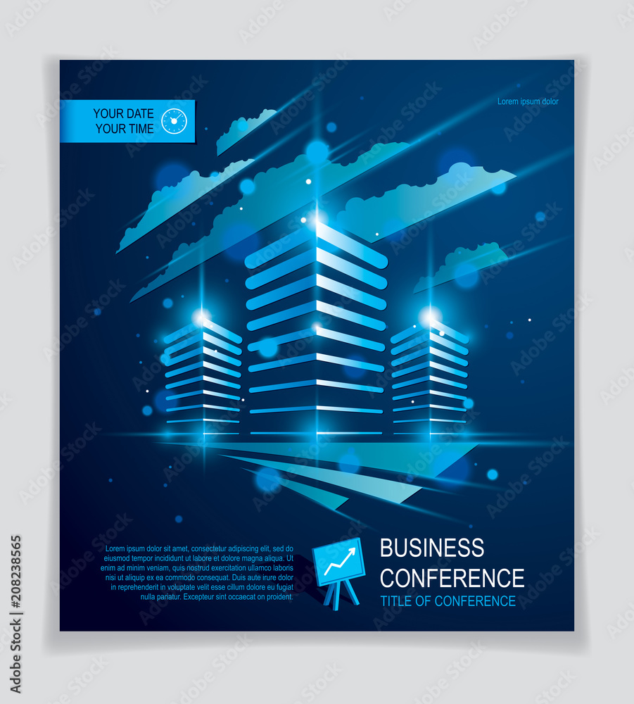 Futuristic building ad, modern vector architecture brochure with ...