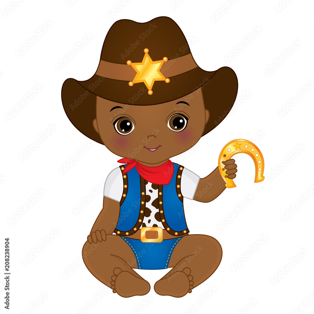 Vector Cute Little African American Baby Boy Dressed as Cowboy Stock ...