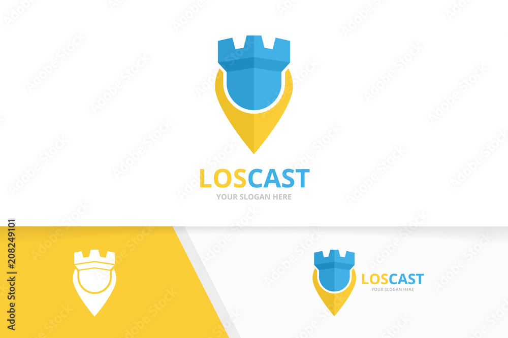 Vector castle and map pointer logo combination. Tower and gps locator ...