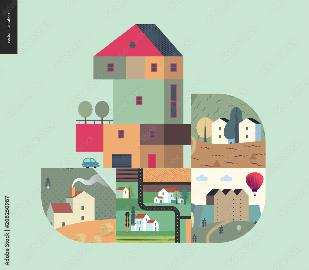 Simple things - houses - flat cartoon vector illustration of ...