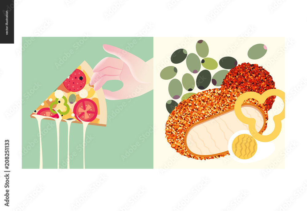 Simple things - meal - flat cartoon vector illustration of fried meat ...