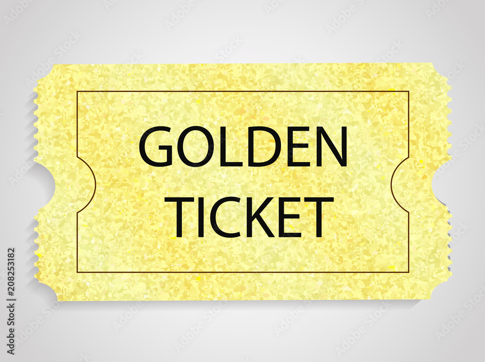 Golden ticket isolated on white background. Vector illustration. Stock ...