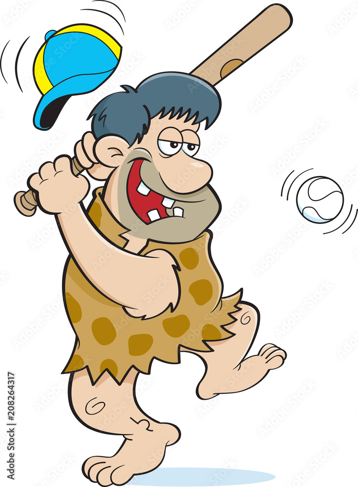 Cartoon illustration of a caveman hitting a baseball. Stock Vector ...