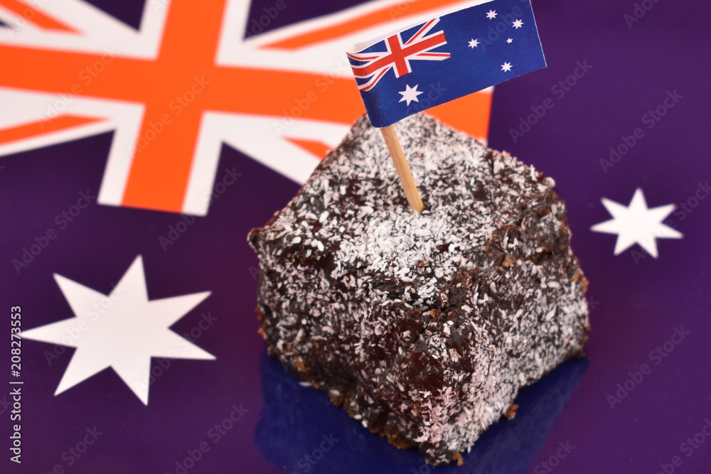 Lamington and Australian flag stock images. Lamington on a national ...