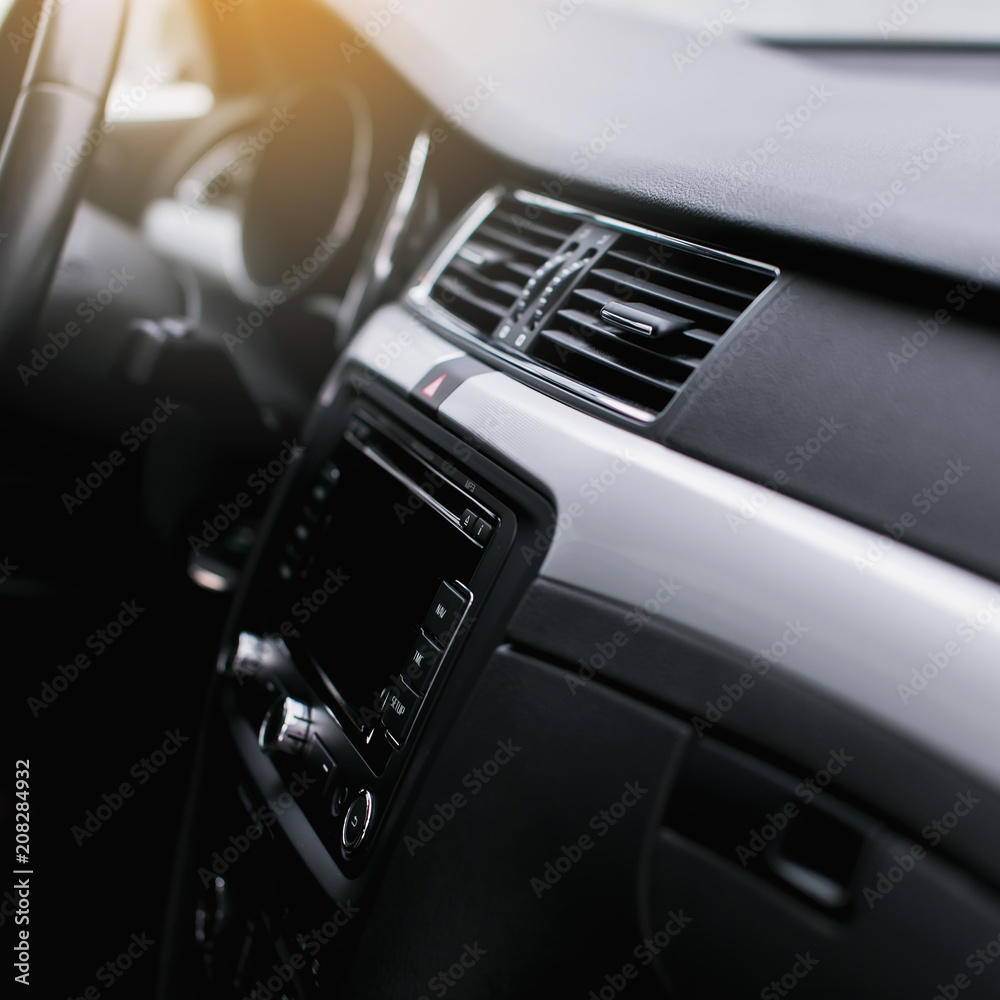 Car air conditioning. The air flow inside the car. Detail interior of ...